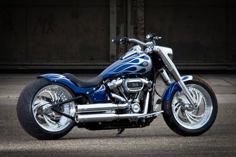 The Flamin' Blue Is A Shimmering Harley-Davidson Fat Boy Wrapped In Flames