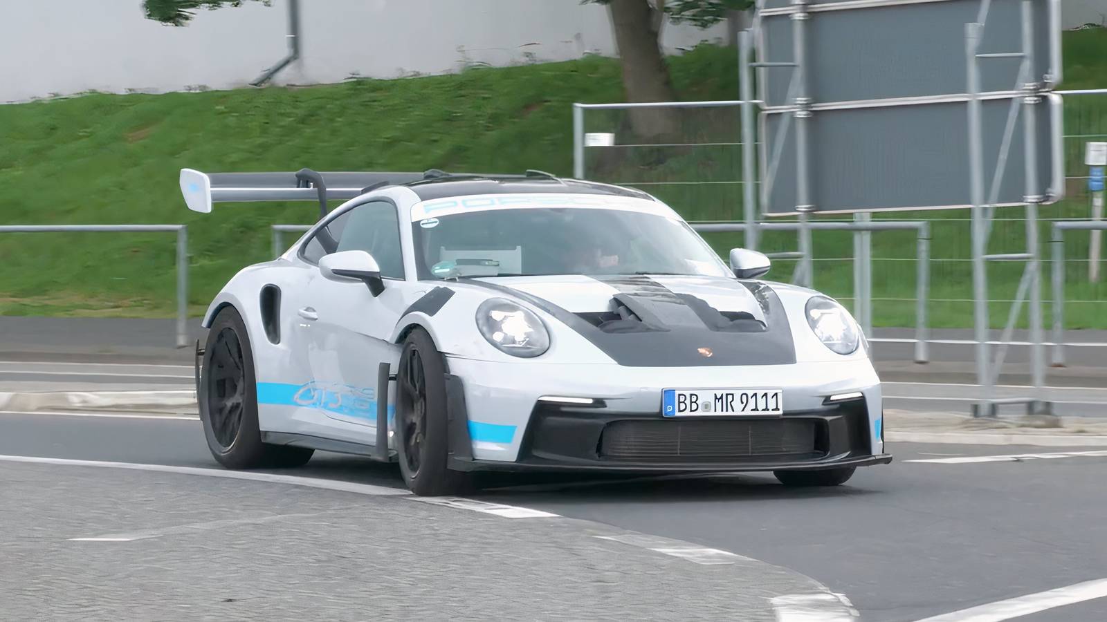 992-Gen Porsche 911 GT2 RS Mule Almost Crashes In A Round About